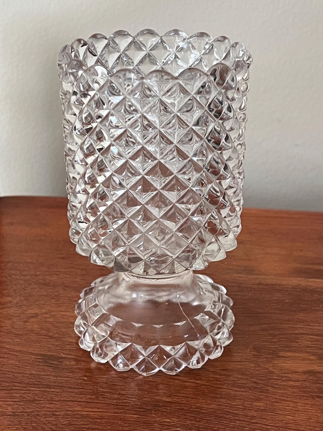 Antique Diamond Pattern Spooner Spill Vase EAPG Crystal Glass Water Cup ...