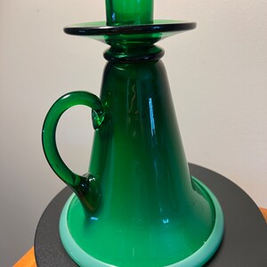 Vintage Blenko Style Green Candlestick Holder With Bell Bottom Home ...