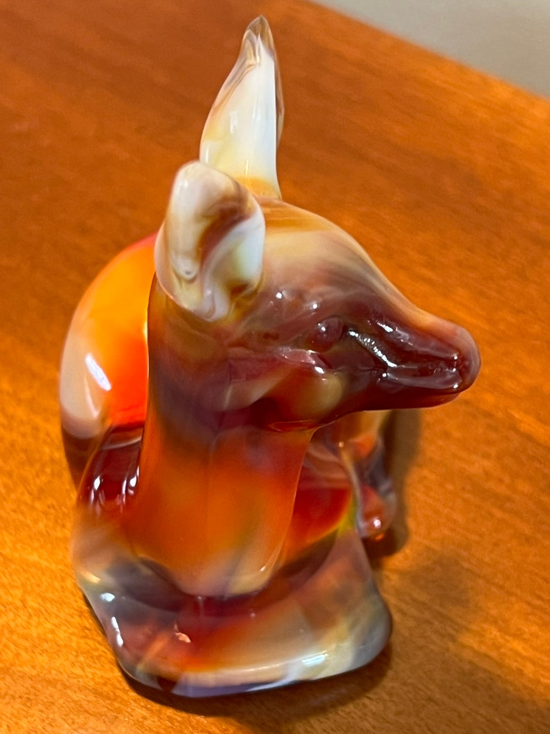 Vintage Fenton Fawn Deer Ruby Marble 1984 Special Order Satin Glass Art ...