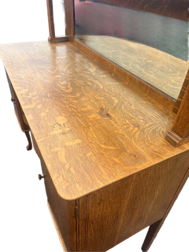 Antique Tiger Oak Buffet Cabinet Server With Mirror Stunning Show Piece ...