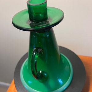 Vintage Blenko Style Green Candlestick Holder With Bell Bottom Home ...