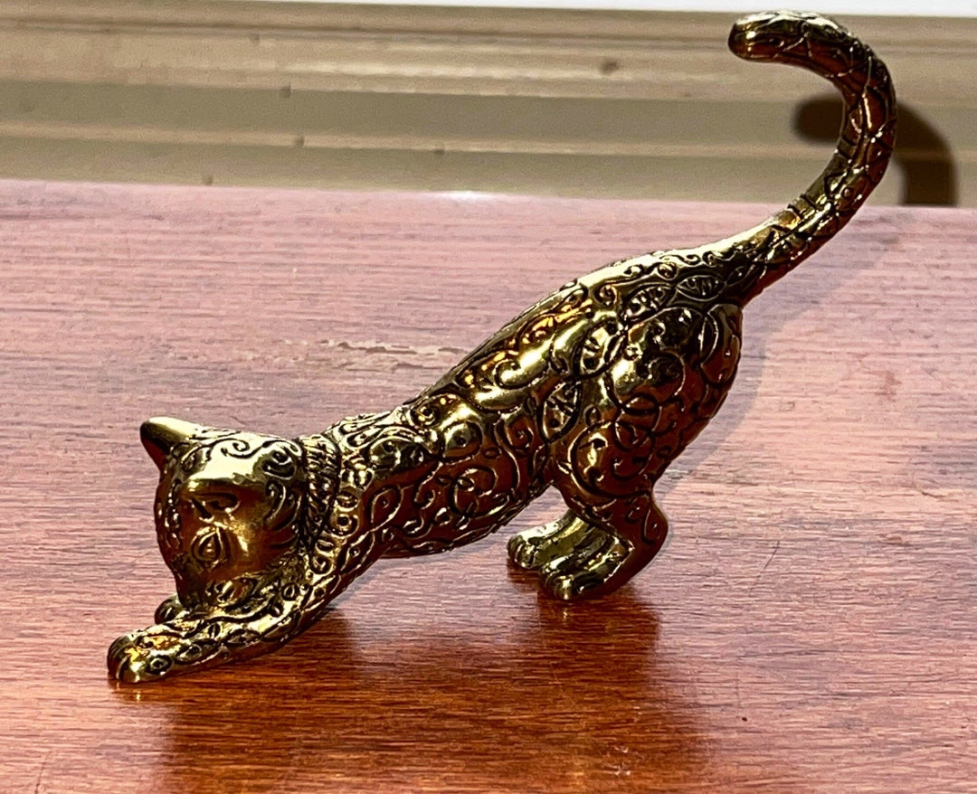 Vintage Brass Leopard Cat Figurine 1986 TFM the Franklin Mint Cats ...