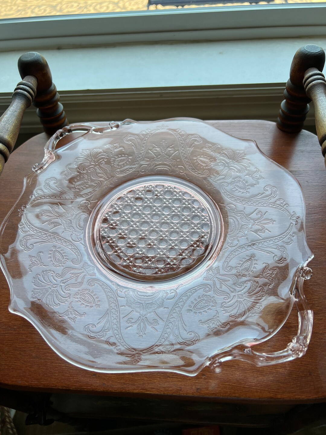 Vintage Pink Glass Platter Lancaster Landrum Cane Depression Glass ...