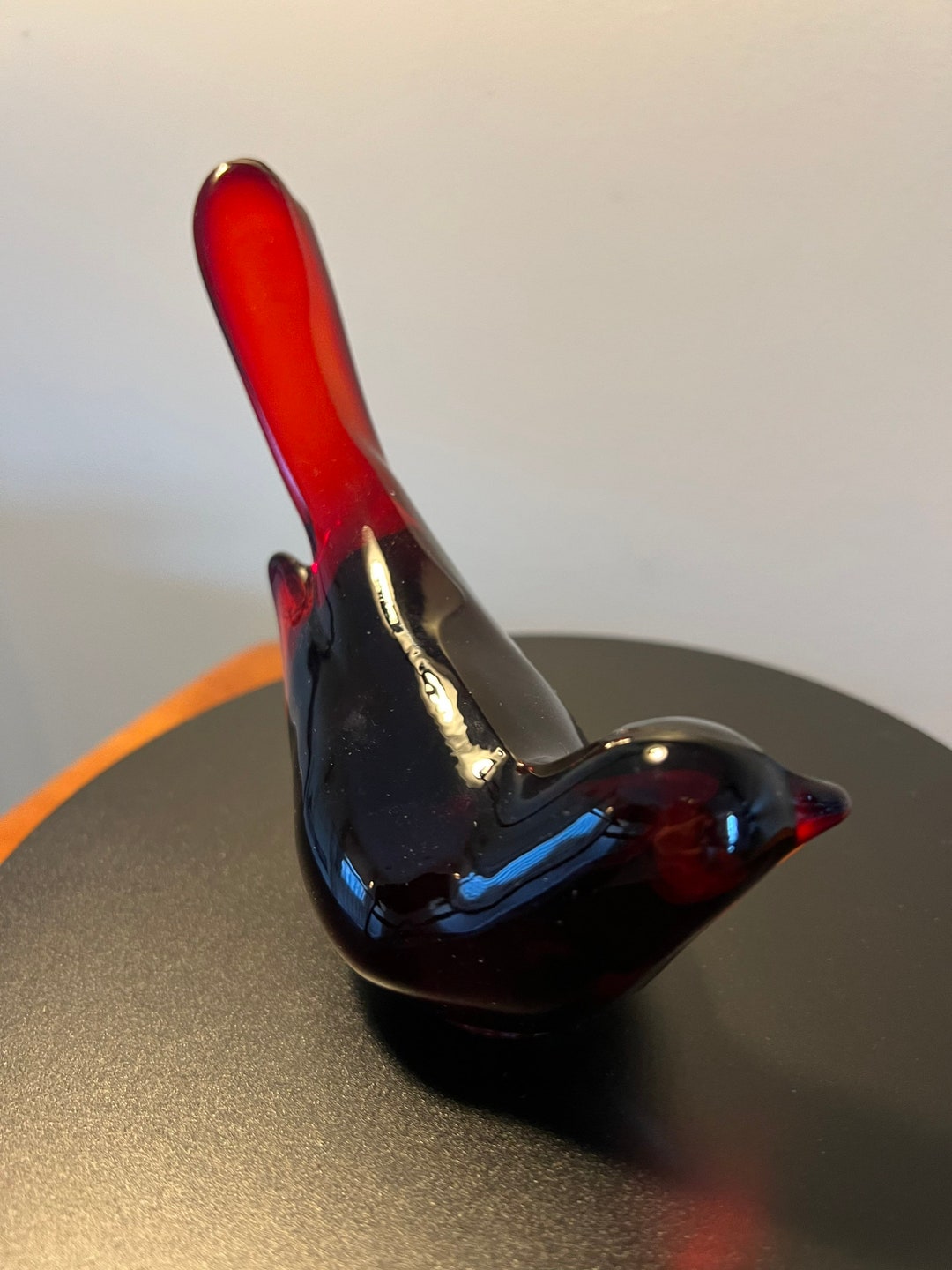 Vintage Fenton Red Long Tail Bird Figurine Amberina Art Glass Red ...