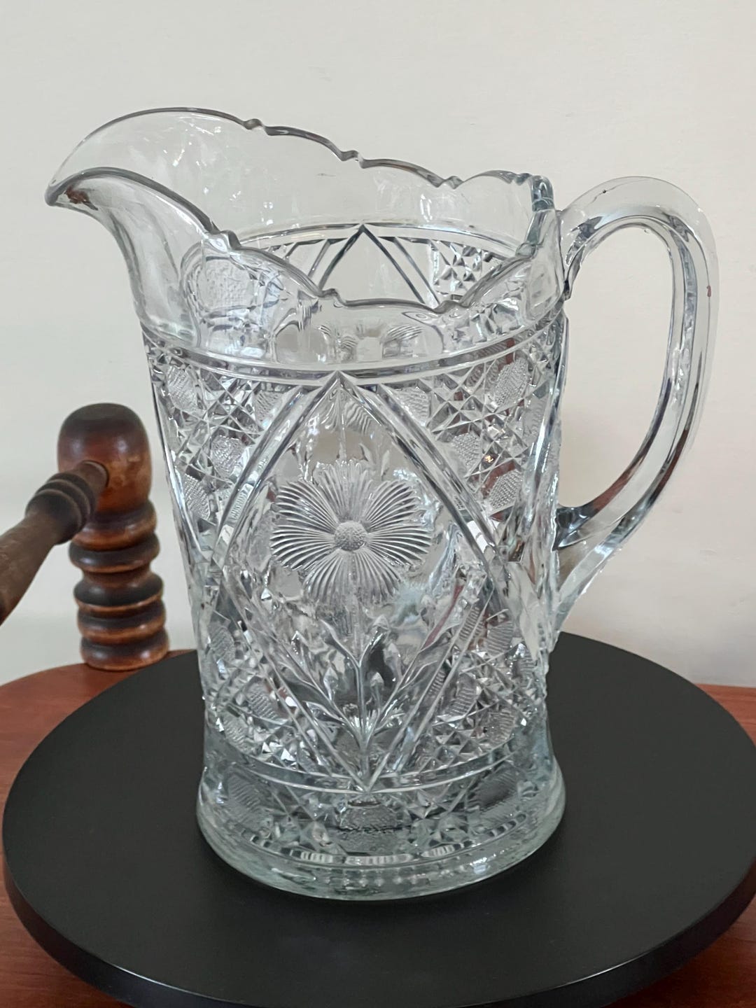 Vintage Imperial Crystal Cut Glass Pitcher: Etched Floral Design - Etsy