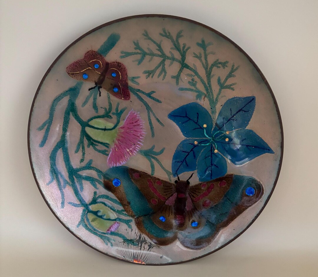 Vintage Bovano Enamel on Copper Wall Art Plate Butterfly Nature ...