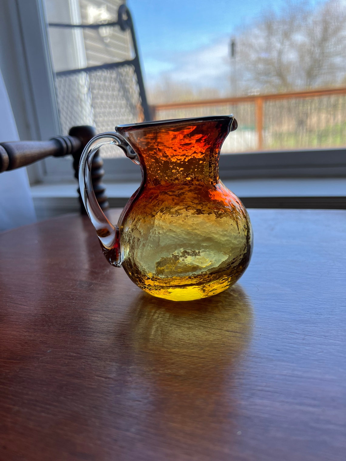 Vintage Amber Crackle Glass Mini Pitcher Art Amberina Creamer - Etsy