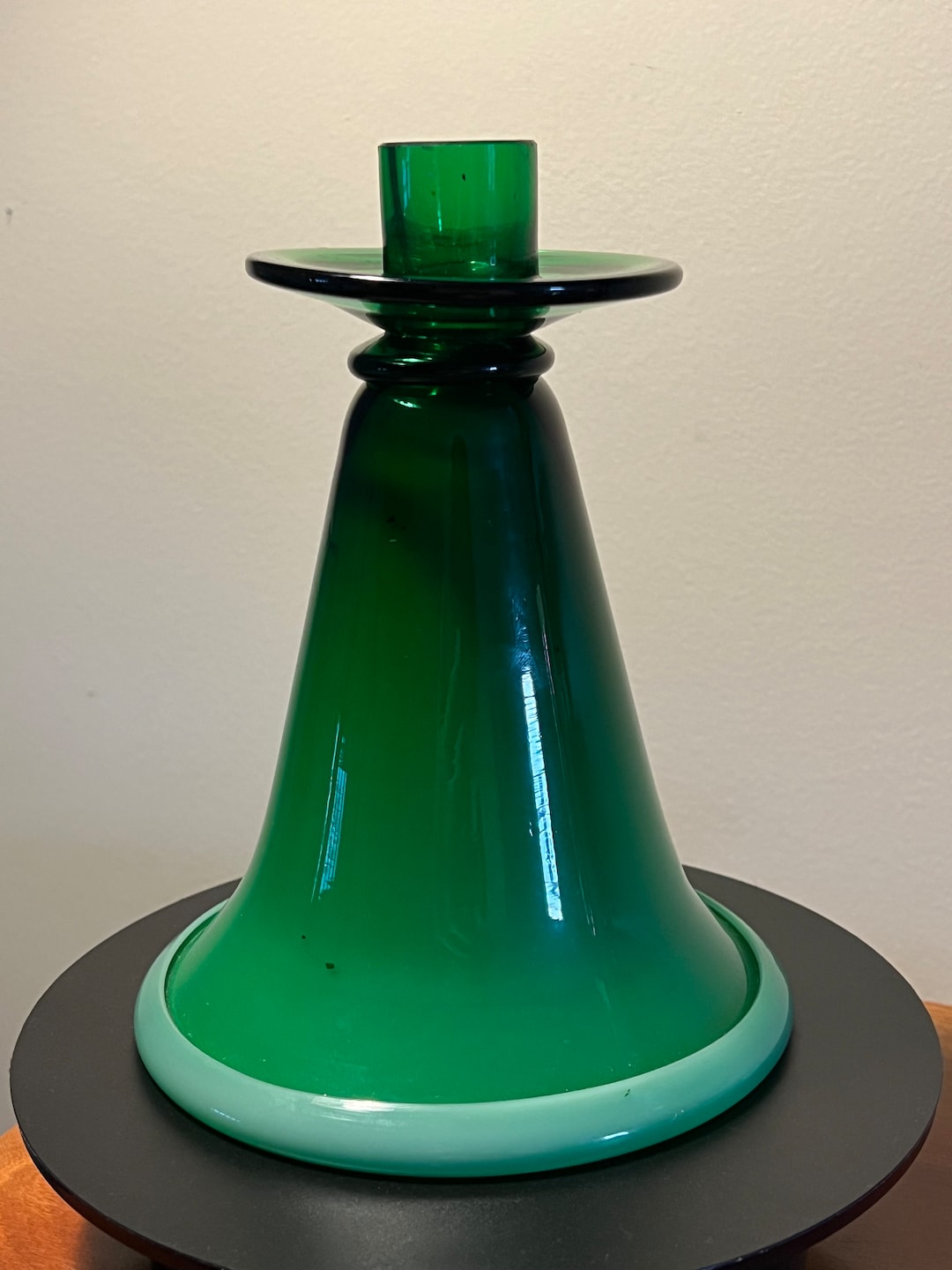 Vintage Blenko Style Green Candlestick Holder With Bell Bottom Home ...