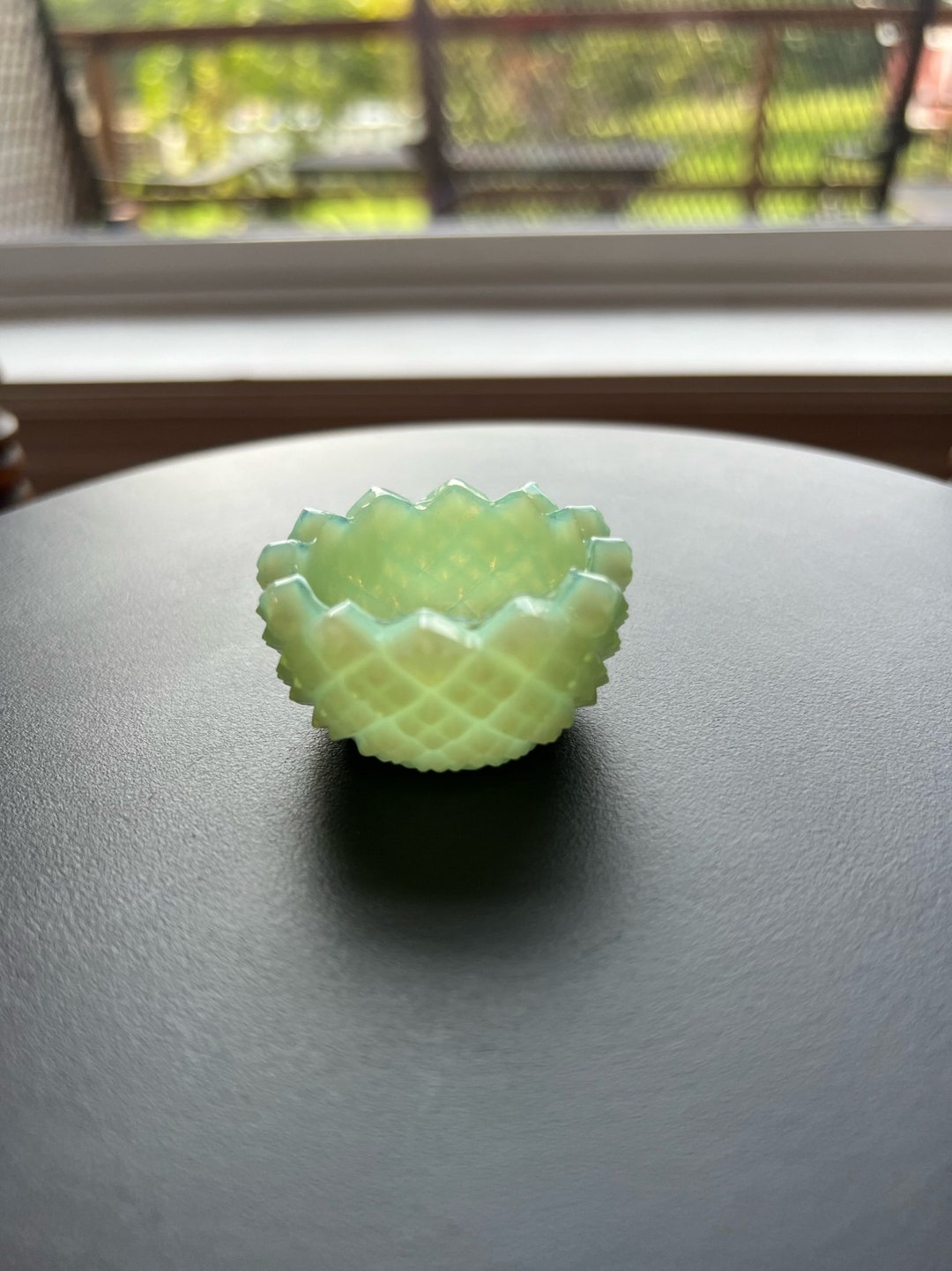 Vintage Green Jadeite Flower Salt Dish: Uranium Glass Toothpick Holder ...