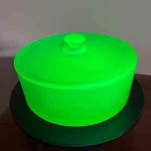 Vintage Vaseline Uranium Glass Powder Container: Mid Century Modern ...