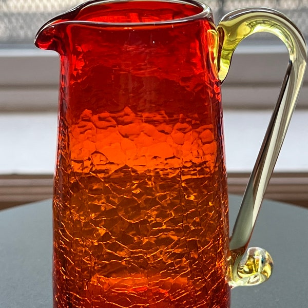 Orange Crackle Glass Pitcher - Etsy