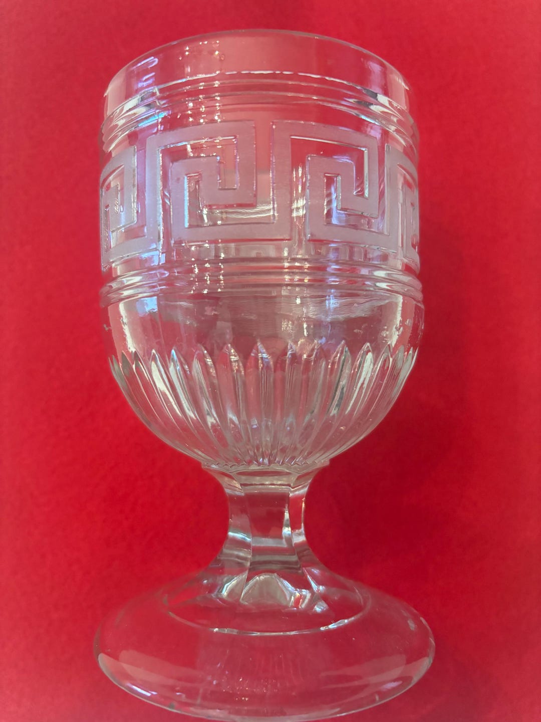 Vintage EAPG Crystal Roman Greek Wine Glass Pedestal Cup Etched Glass ...