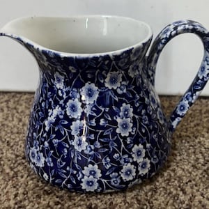 CALICO Blue Flower Pitcher Royal Crownford Ironstone England Blue and ...