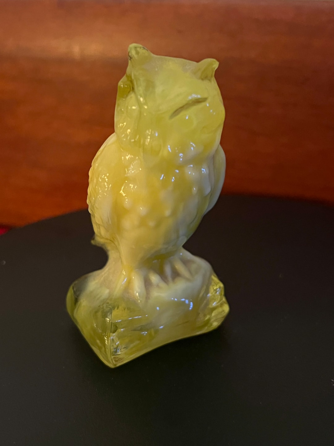 Vintage Yellow Boyd Glass Owl, Vaseline Glass Owl Bell, Glowing Owl ...
