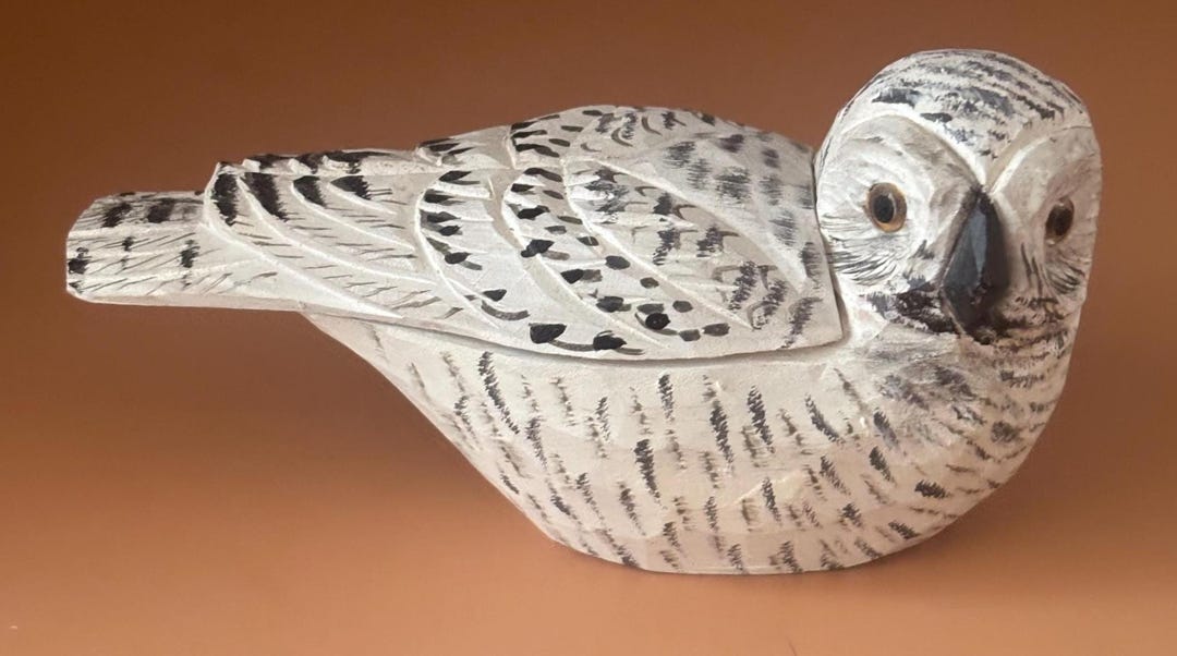 Hand Carved Wooden Snow Owl With Sliding Trinket Box, Hand Painted ...