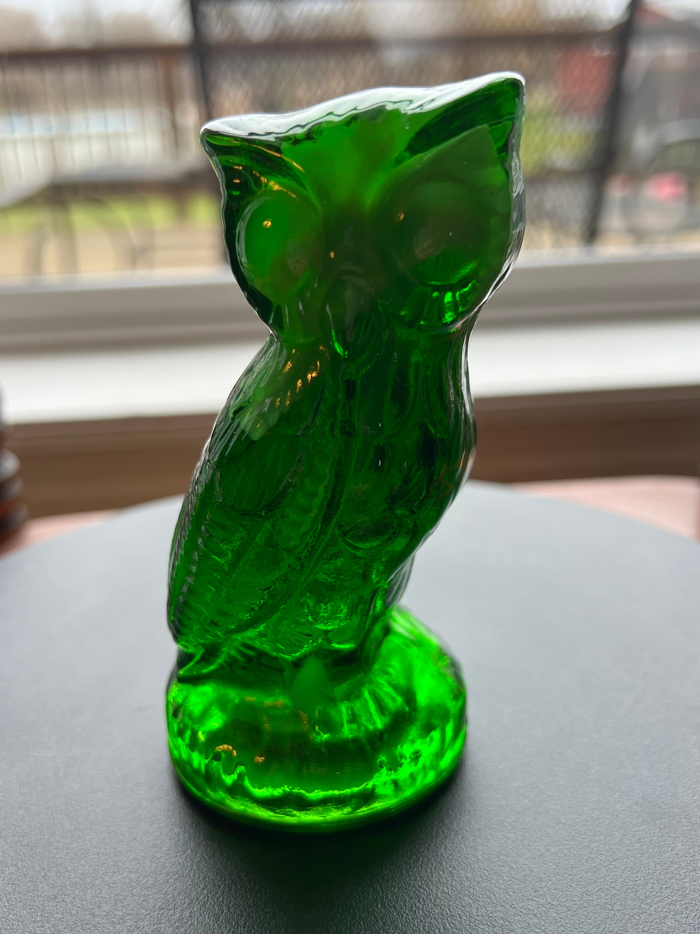 Vintage Mosser Emerald Uranium Owl, Vaseline Glass Owl, Glows Green ...