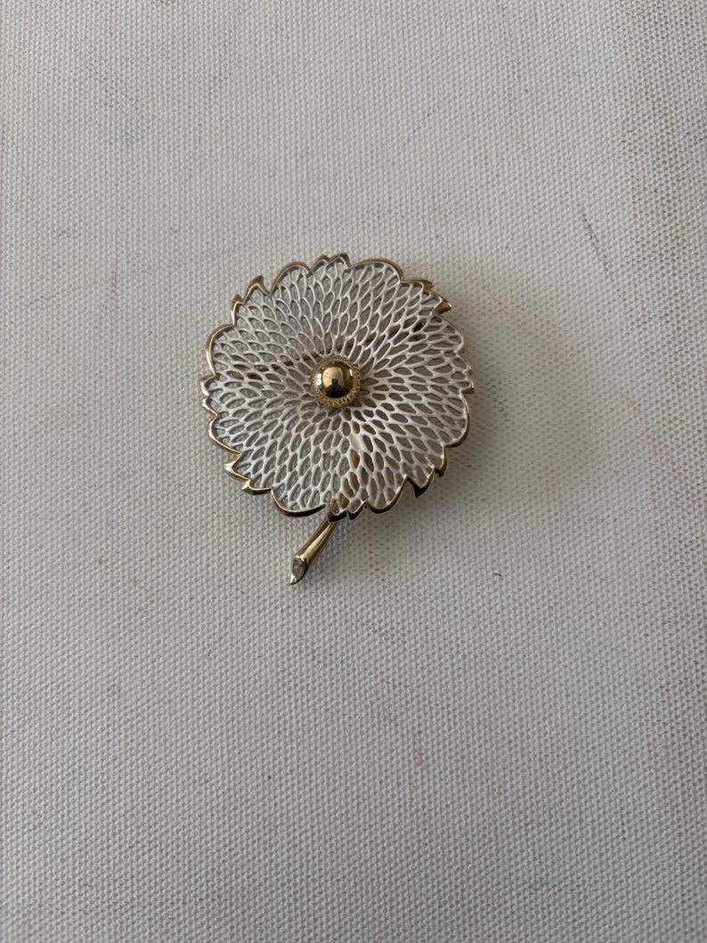 Vintage Monet White and Gold Flower Brooch Pin | Filigree Floral ...