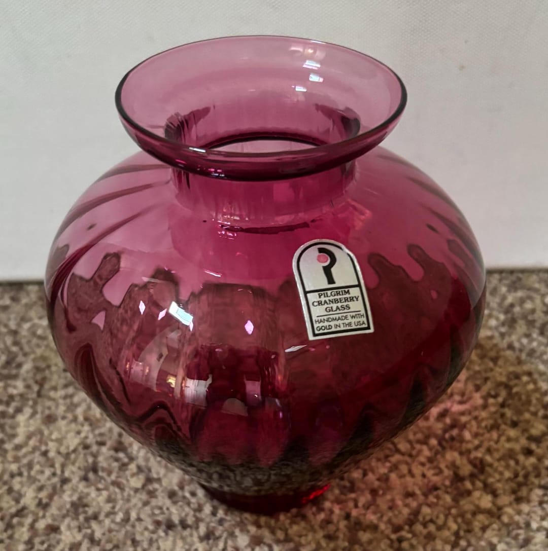 Vintage Pilgrim Cranberry Glass Vase Pink Glass Pink Rose Vase Art ...