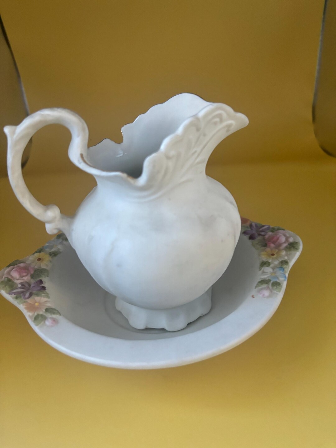 Vintage Lefton Pitcher and Plate Hand Painted Porcelain Figurines ...