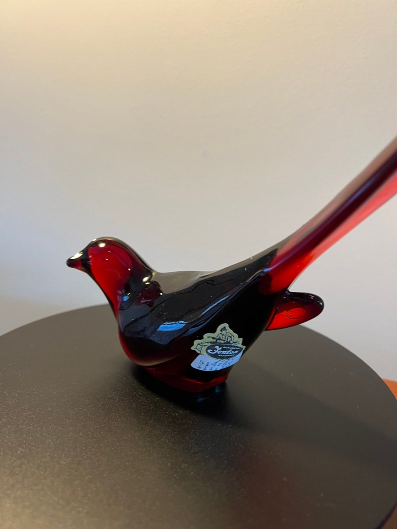Vintage Fenton Red Long Tail Bird Figurine Amberina Art Glass - Etsy