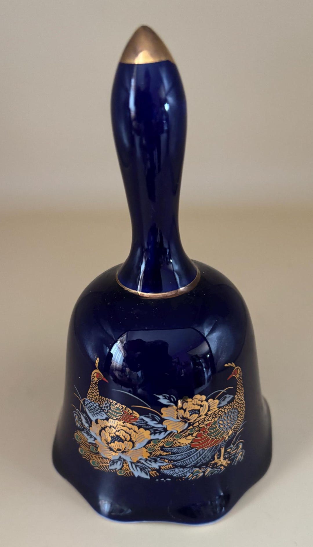 Vintage Cobalt Blue Bell With Peacocks and Gold Gilding Glass Lover ...