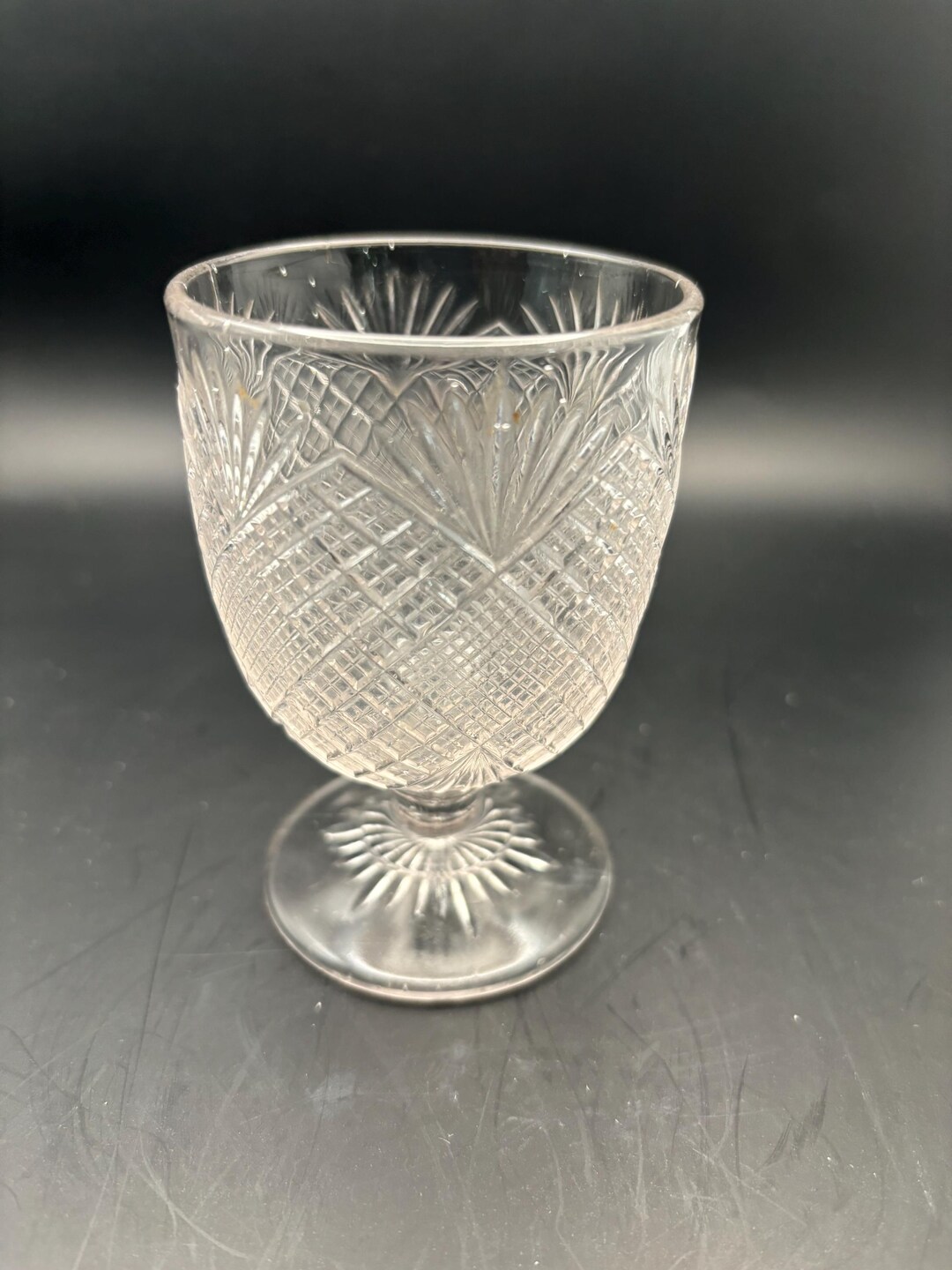 Antique Glass Footed Cup Flattened Diamond and Sunburst Design Pressed ...