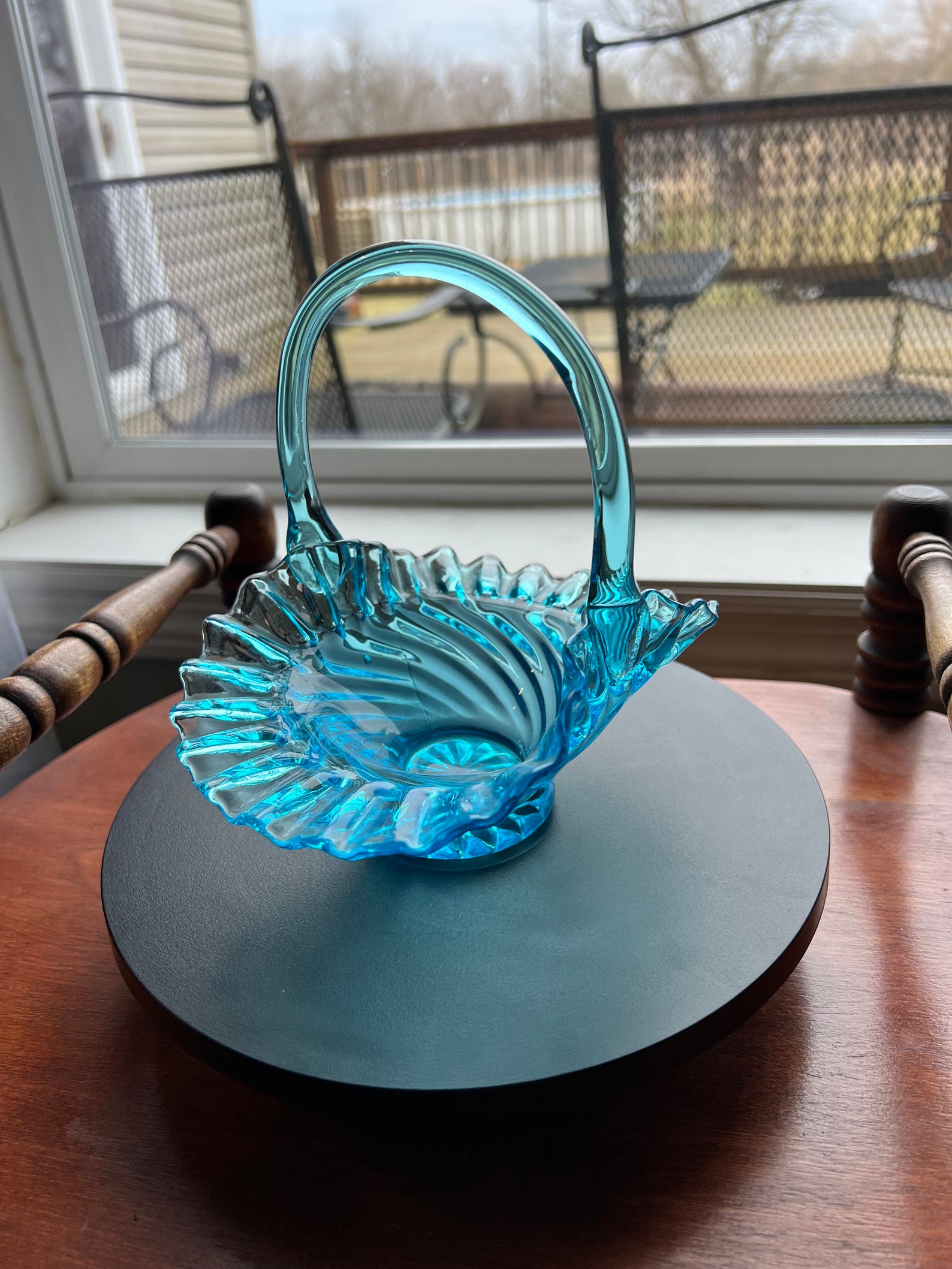 Vintage Blue Ruffled Basket, Fenton Art Glass, Candy Dish, Fancy Blue ...
