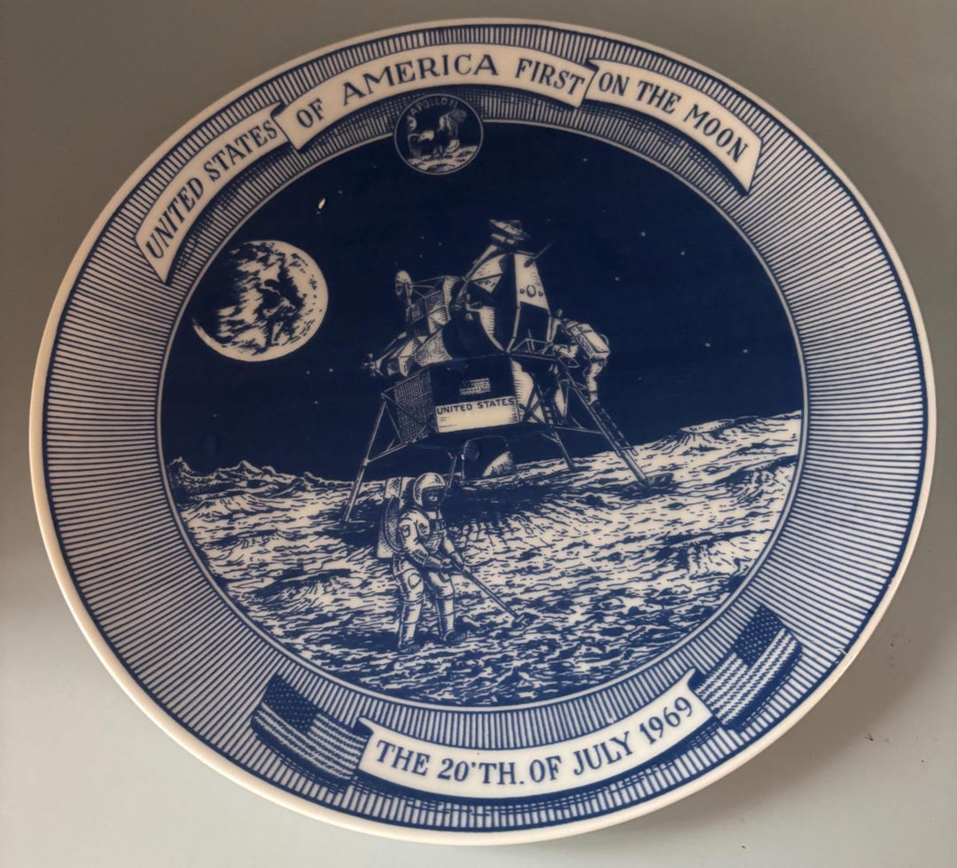 Vintage Lund & Clausen Plate Copenhagen Denmark First on the Moon Lover ...