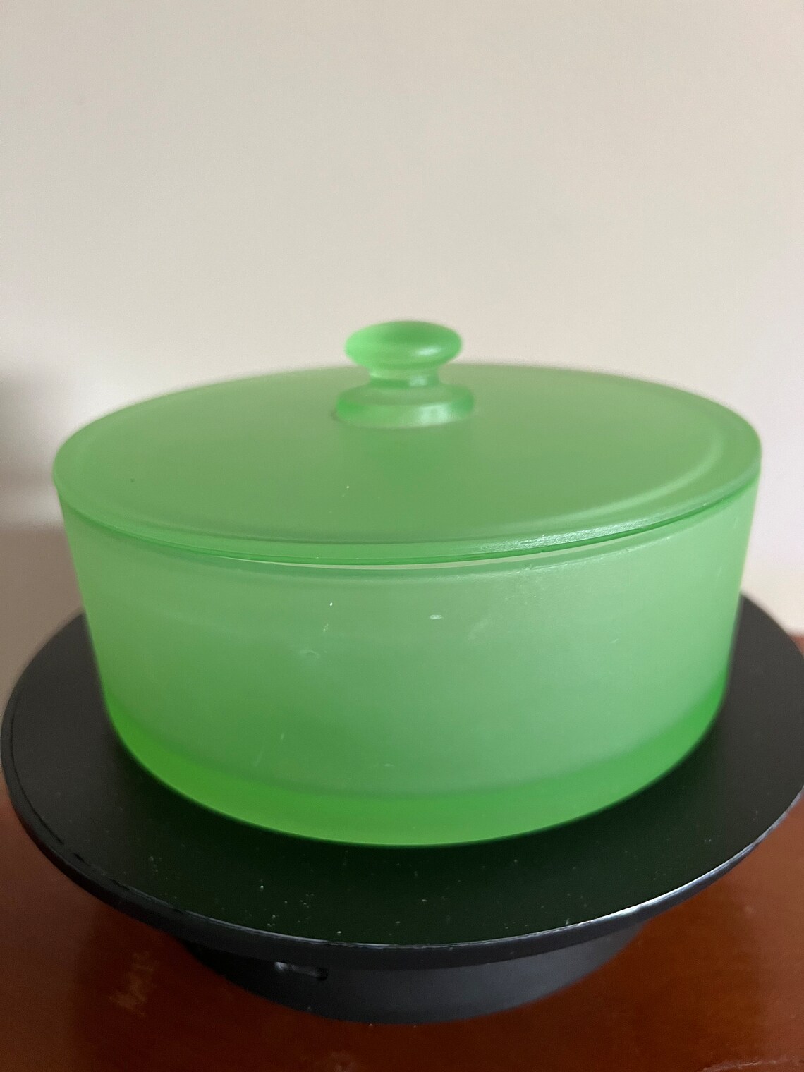 Vintage Vaseline Uranium Glass Powder Container: Mid Century Modern ...