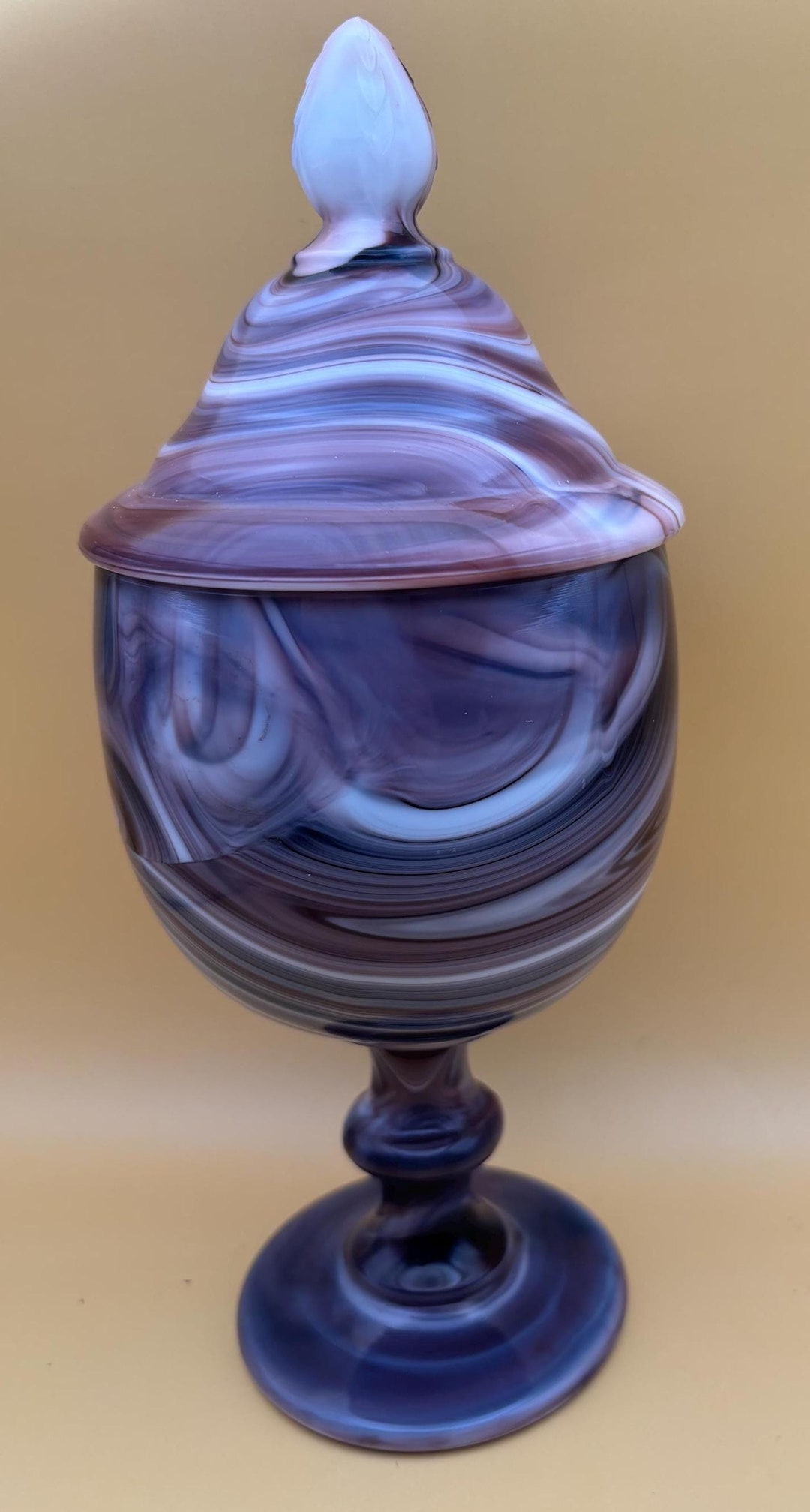 Vintage Imperial Purple Slag Glass Tall Pedestal Candy Dish With Lid ...