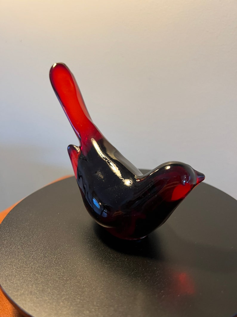 Vintage Fenton Red Long Tail Bird Figurine Amberina Art Glass - Etsy