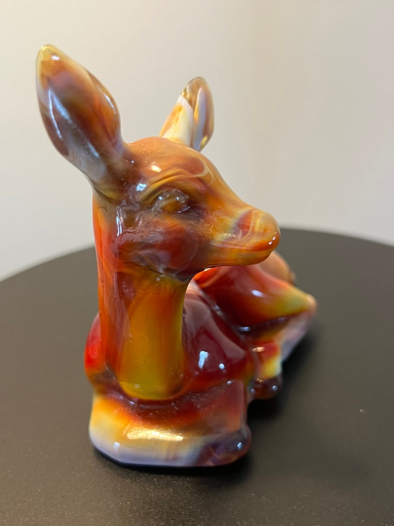 Vintage Fenton Fawn Deer Ruby Marble 1984 Special Order Satin - Etsy
