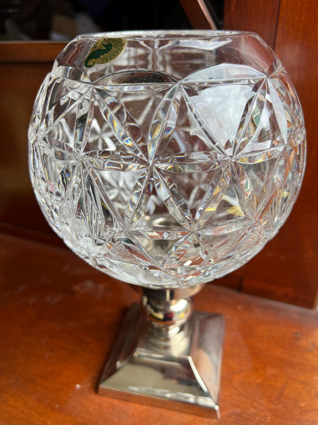 Vintage Waterford Crystal Hurricane Lamp & Metal Candle Holder Base Glass Globe Star of Hope ...