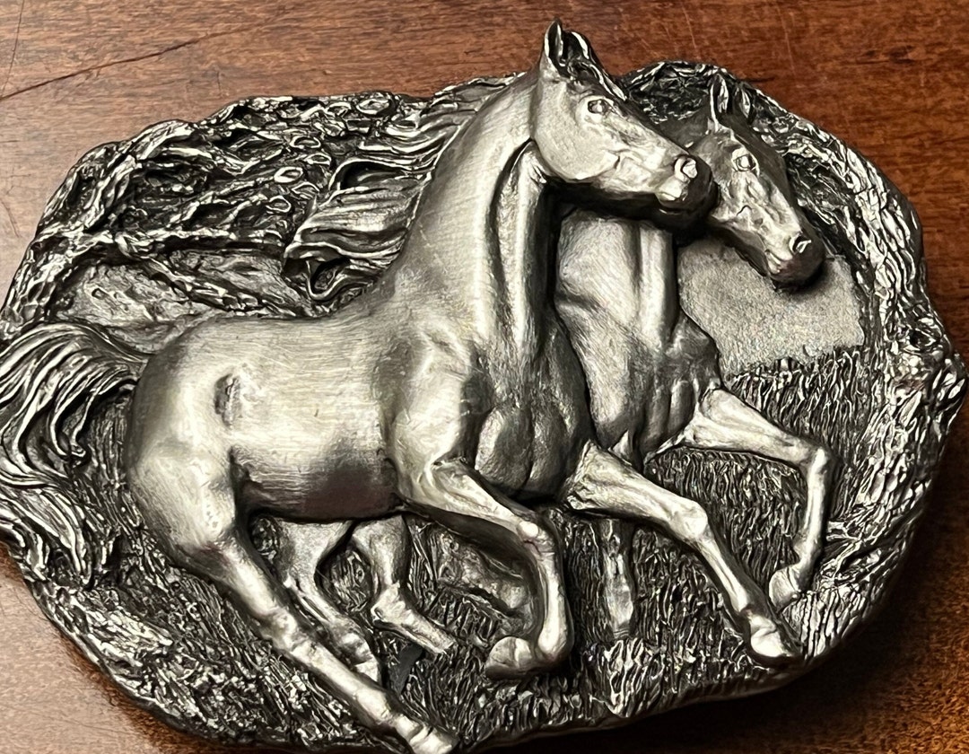 Vintage Bergamot Brass Works Galloping Horses Belt Buckle, Horse Belt Buckle, Lover Antiques and ...