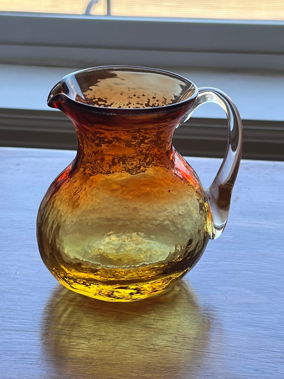 Vintage Amber Crackle Glass Mini Pitcher Art Amberina Creamer Art Glass ...