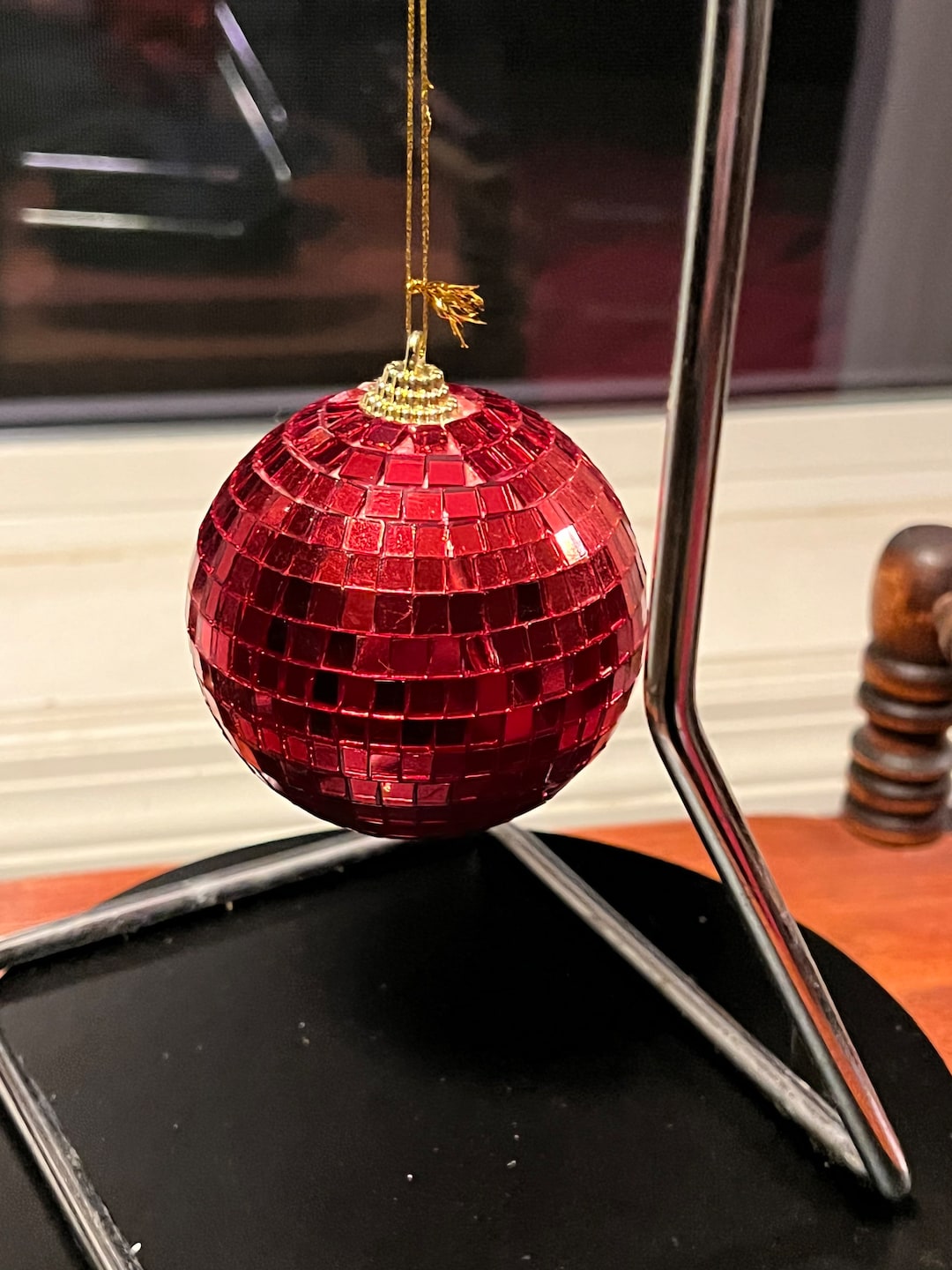 Vintage Red Disco Ball Ornament Glass Art Mid Century Modern Ornaments ...