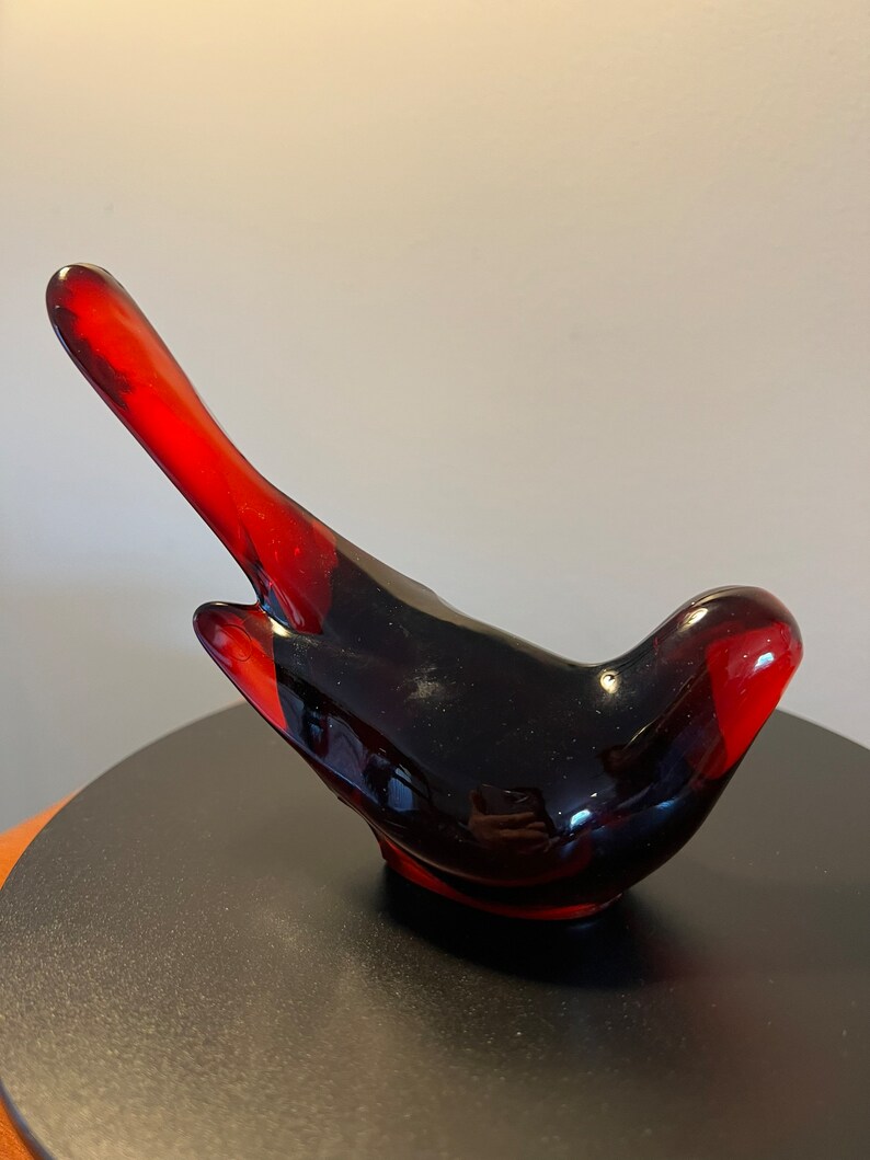 Vintage Fenton Red Long Tail Bird Figurine Amberina Art Glass - Etsy