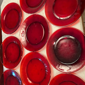 Vintage Ruby Red Set of 9 Lunch Plates, 7 3/4” Red Plates, Lover ...