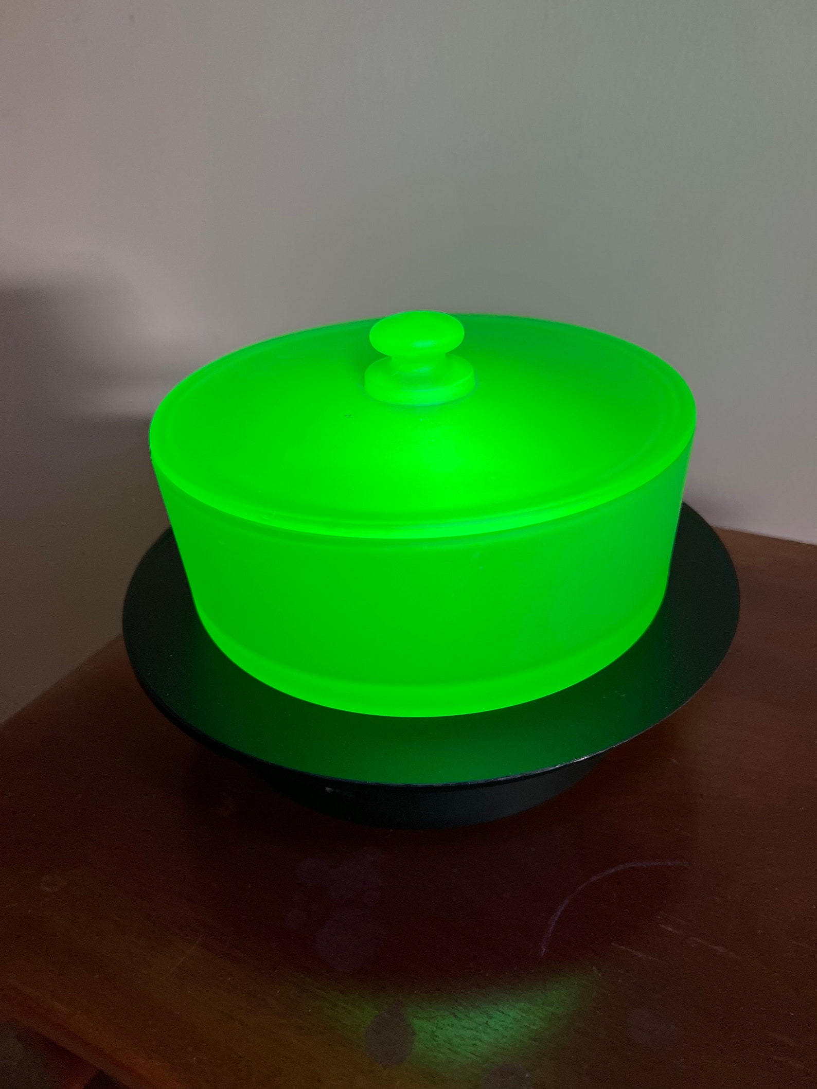 Vintage Vaseline Uranium Glass Powder Container: Mid Century Modern ...