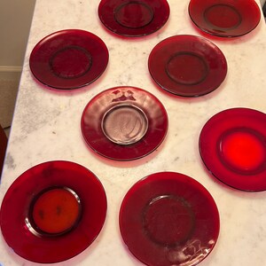 Vintage Ruby Red Set of 9 Lunch Plates, 7 3/4” Red Plates, Lover ...
