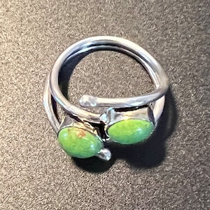 Vintage Silver and Green Turquoise Gaspeite Double Ring With Copper ...