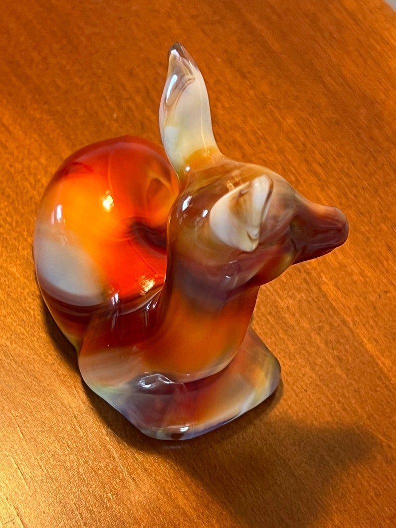 Vintage Fenton Fawn Deer Ruby Marble 1984 Special Order Satin Glass Art ...