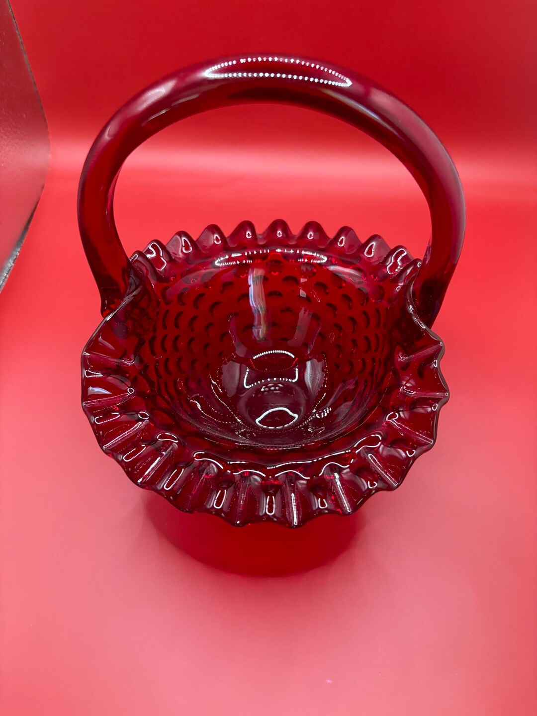 Vintage Fenton Ruby Red Hobnail Fluted Glass Basket - Etsy