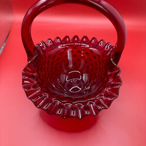 Vintage Fenton Ruby Red Hobnail Fluted Glass Basket With Handle Great ...