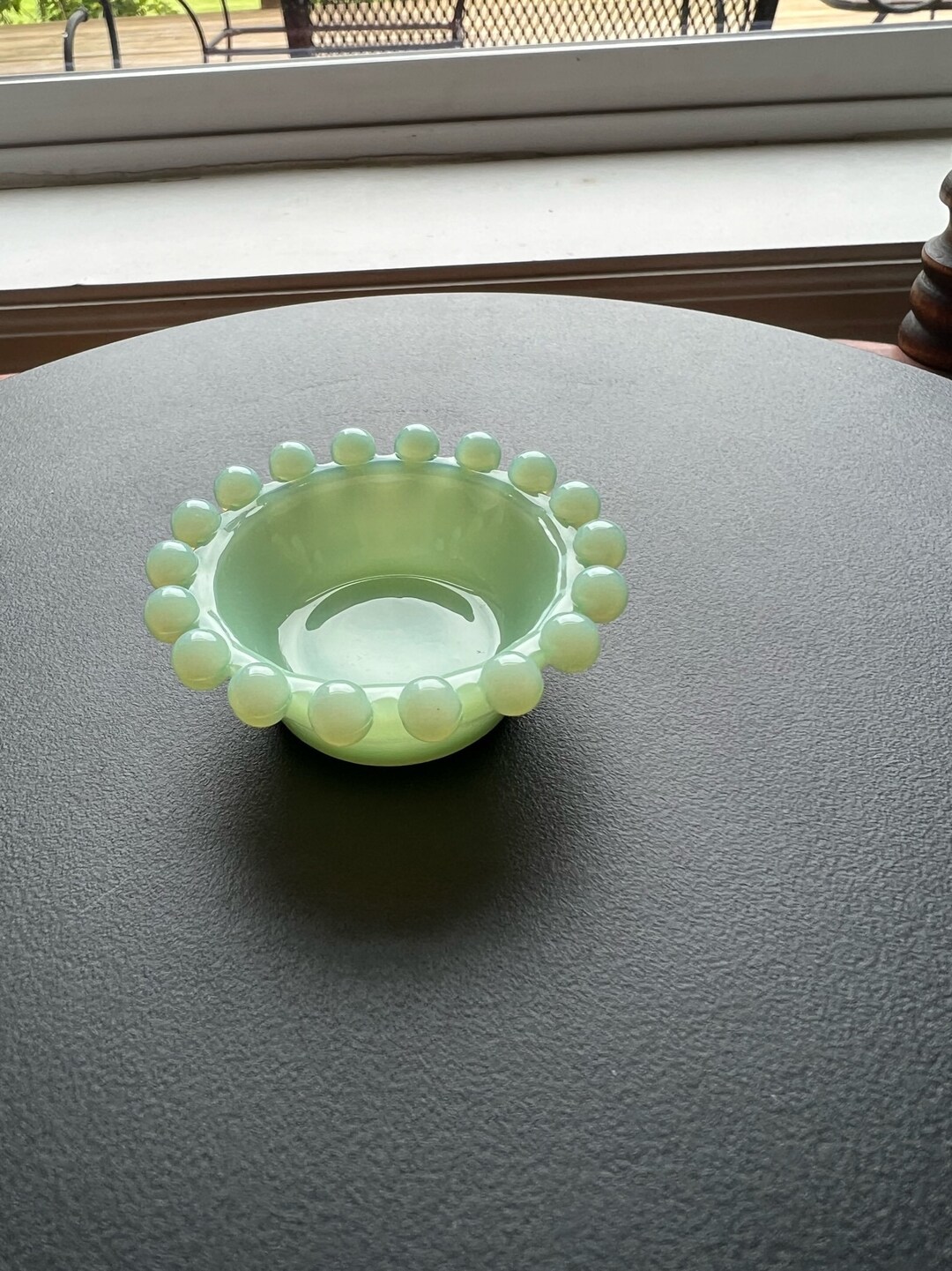 Vintage Green Jadeite Flower Salt Dish Small Sized Mini Cut Glass ...