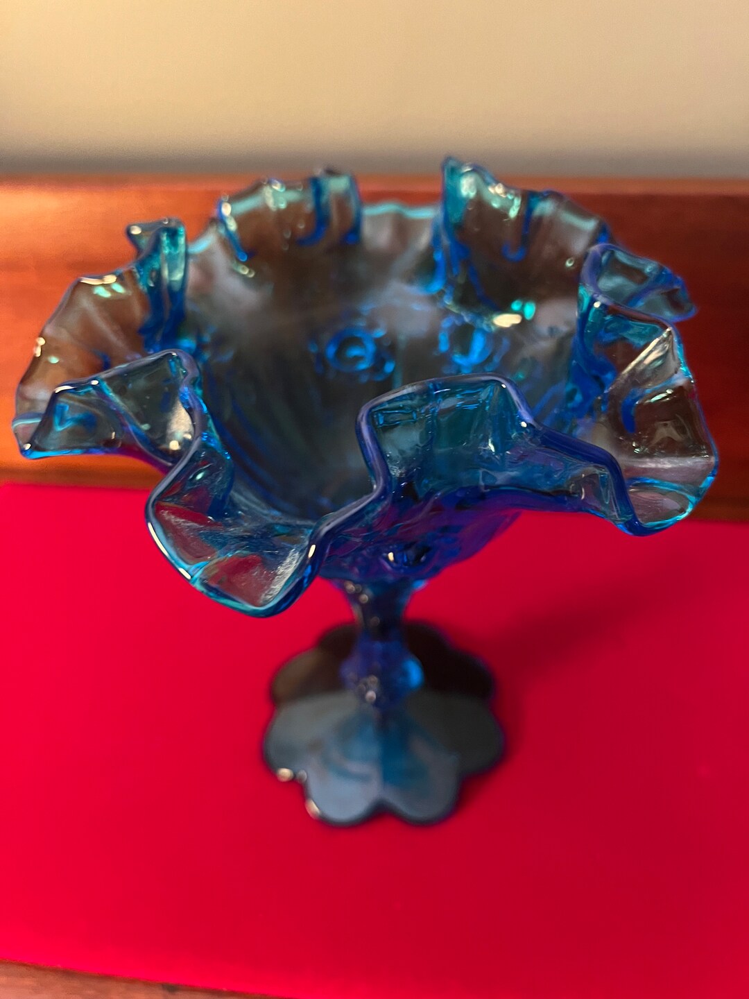 Vintage Fenton Colonial Blue Ruffled Compote, Fenton Art Glass, Candy ...