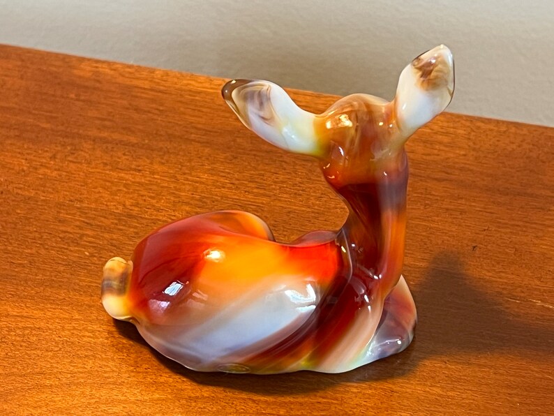 Vintage Fenton Fawn Deer Ruby Marble 1984 Special Order Satin - Etsy