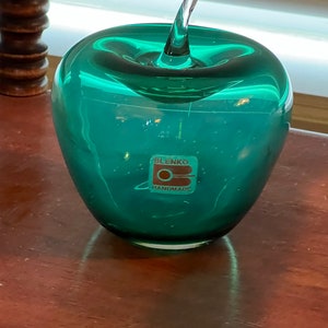 Vintage Blenko Green Glass Apple Paperweight Apples Bookend Green Glass ...