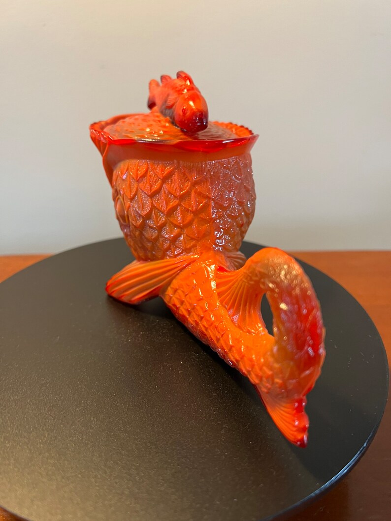 Vintage Red Slag Orange Summit Art Glass Fish Dolphin - Etsy