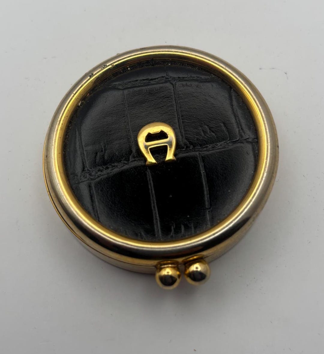 Etienne Aigner Round Leather Pill Box, Small Leather Case With 4 ...